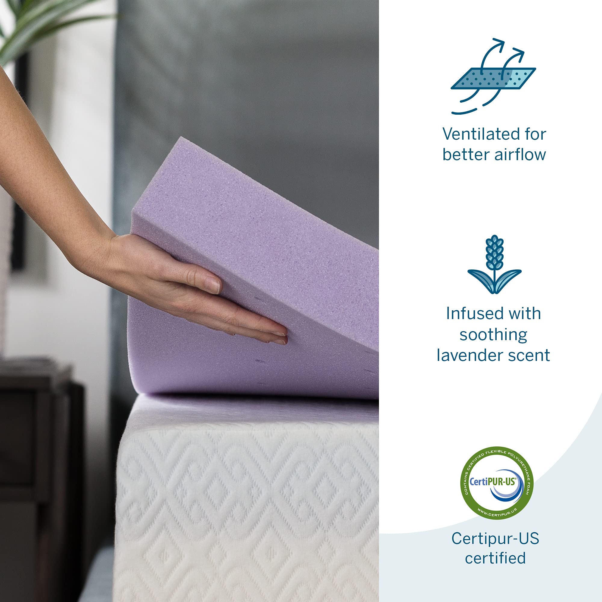 LUCID Lavender Infused Memory Foam Mattress Topper, Twin XL, 3 Inch, Ventilated Design - Lavender Topper