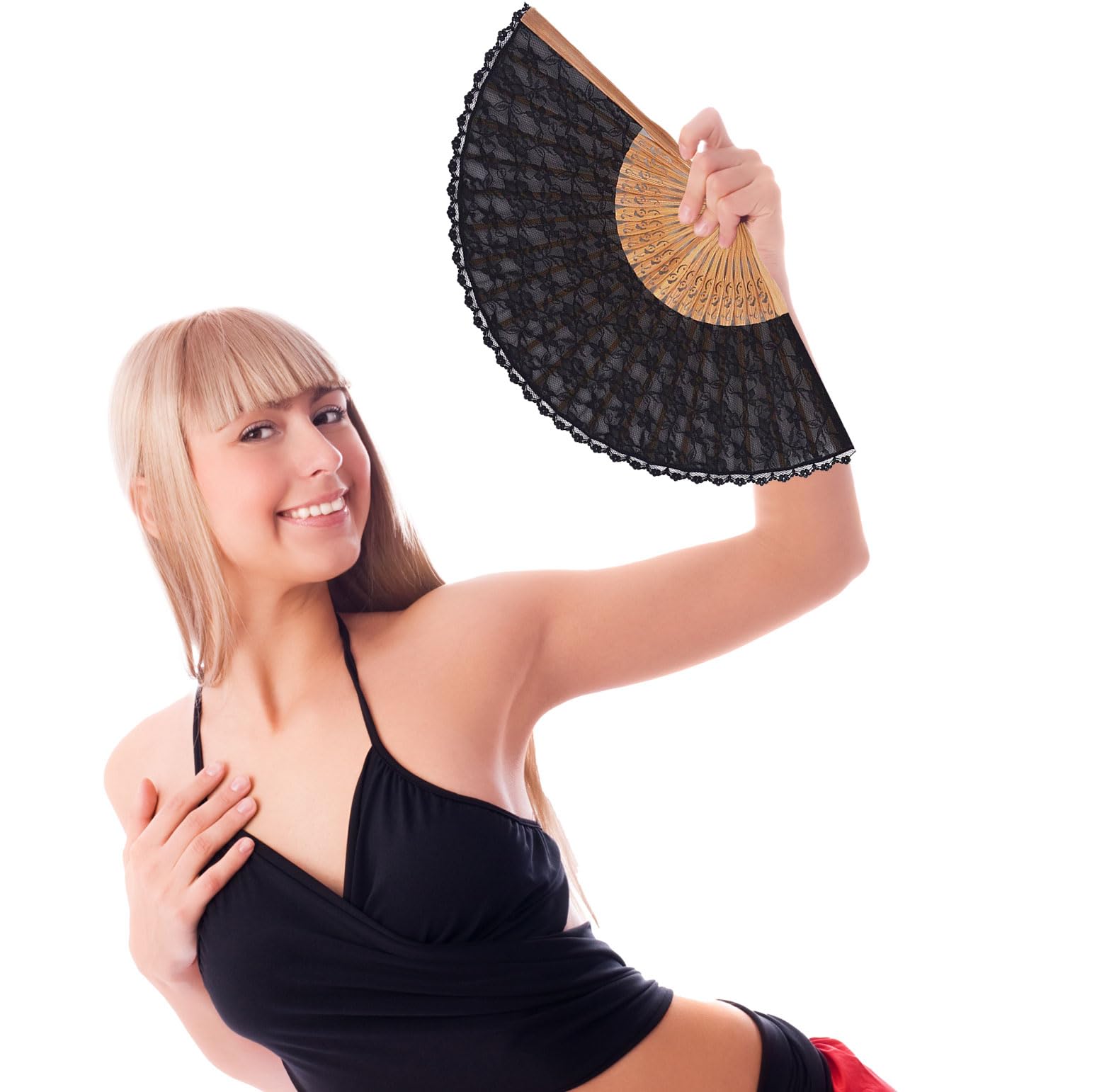 Amajiji Chinese/Japanese Vintage Retro Style Bamboo Wood Silk Folding Hand Fan for women HBSY (23cm) (006)