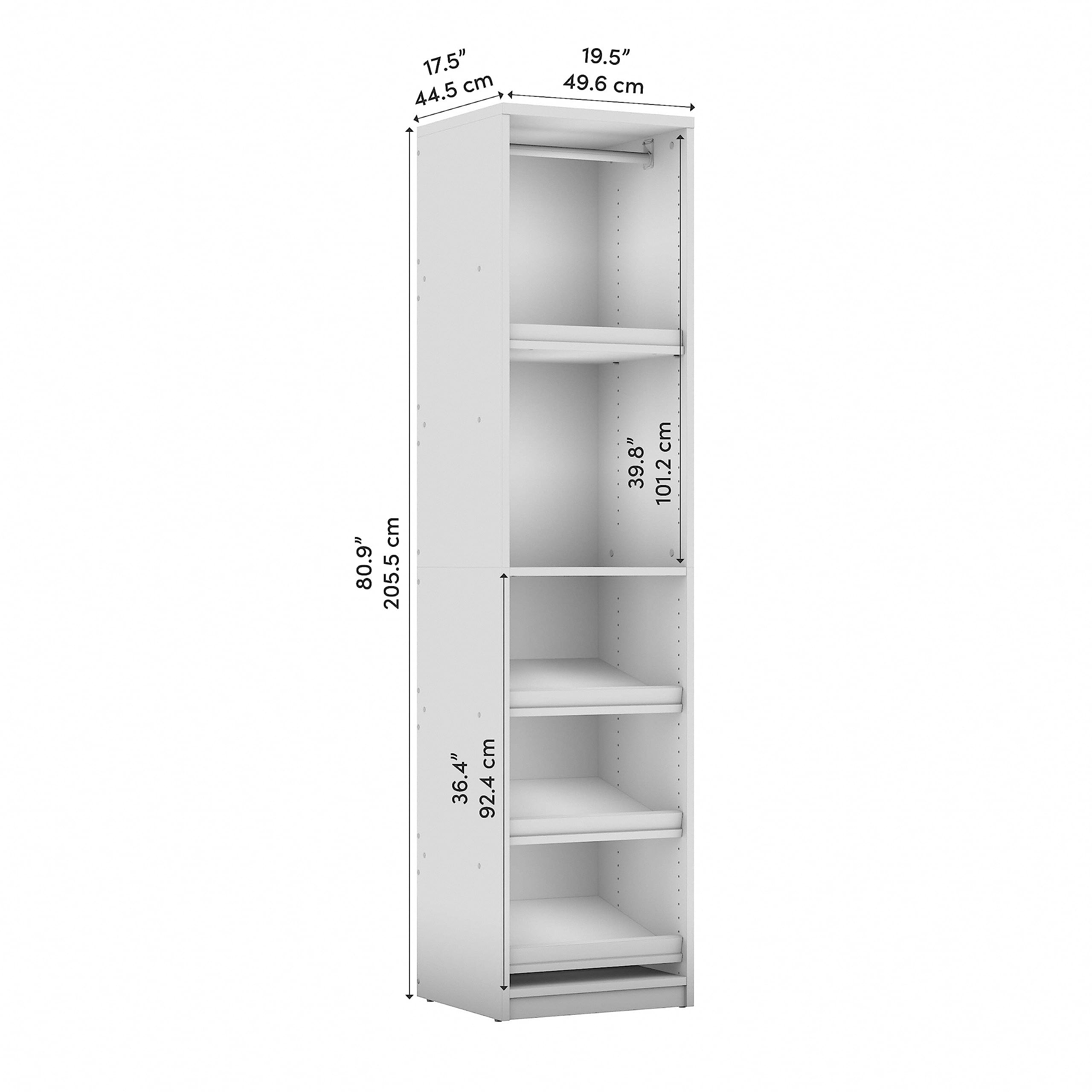 Bestar Cielo Closet Organizer, 20-inch Bark Gray and White Wardrobe for Bedroom, Mudroom, Entryway, or Kitchen Pantry