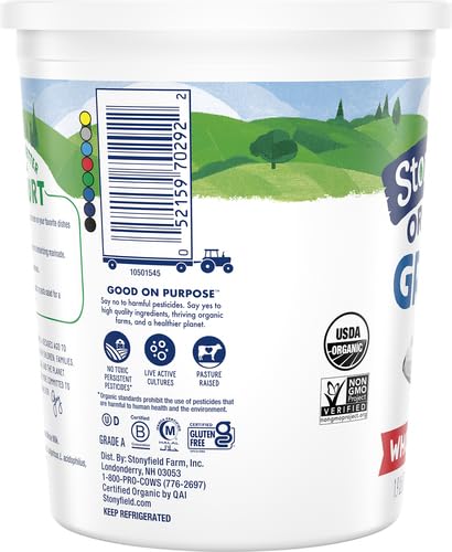 Stonyfield Organic Greek Whole Milk Yogurt, Plain, High in Protein (16g), Multiserving Snack & Cooking Substitute, 30 Oz
