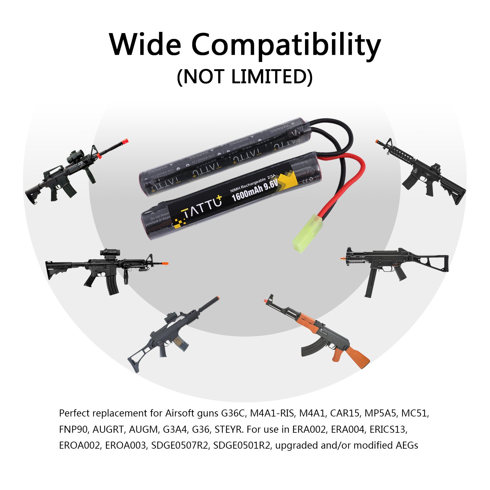 TATTU 9.6V NiMH Battery 1600mAh Butterfly Nunchuck Stick Rechargeable Battery Pack with TMY Connector for Airsoft ICS CA TM SRC JG G36 G&M733