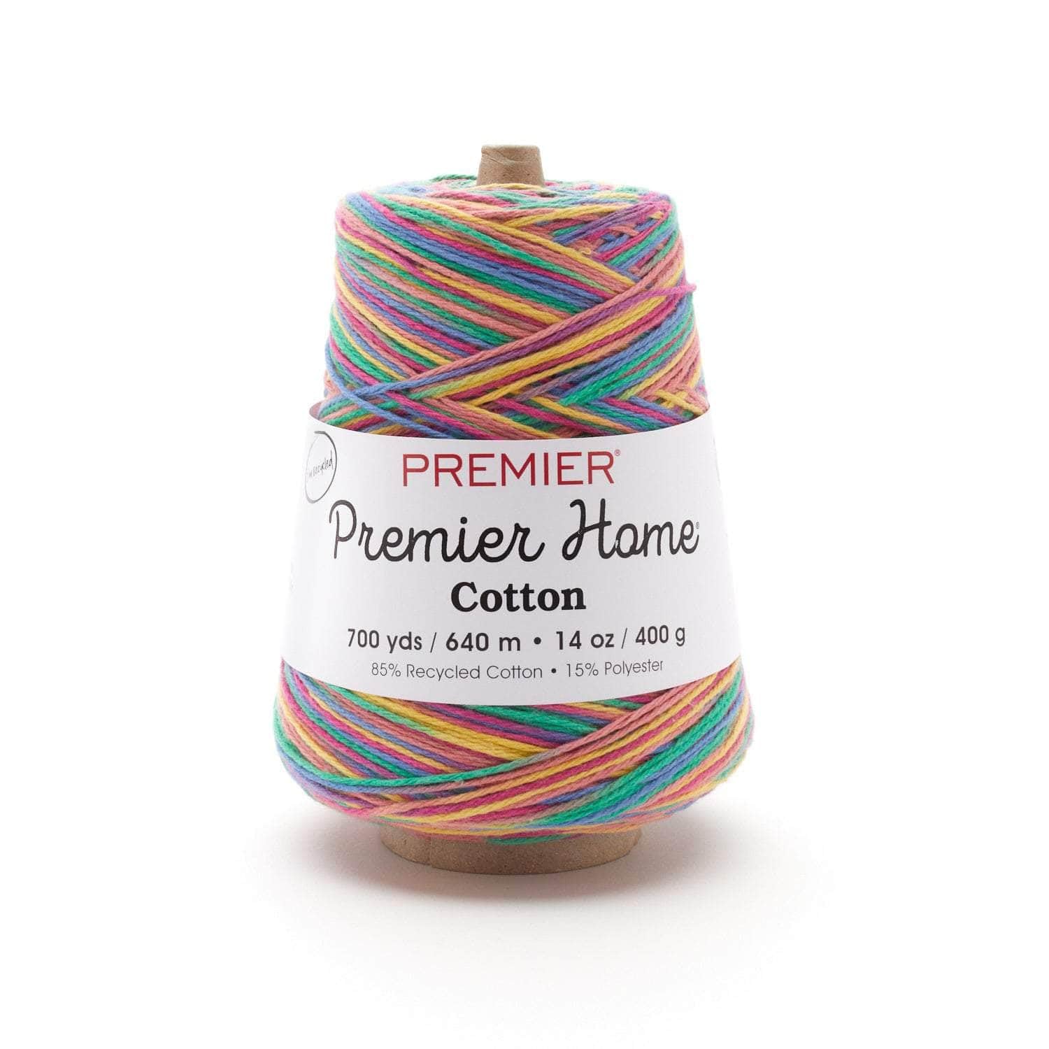 Premier Yarns Home Cotton Cone Yarn, Ideal Knitting and Crochet Supplies, Made of Recycled Cotton and Polyester, Rainbow, 700 Yards
