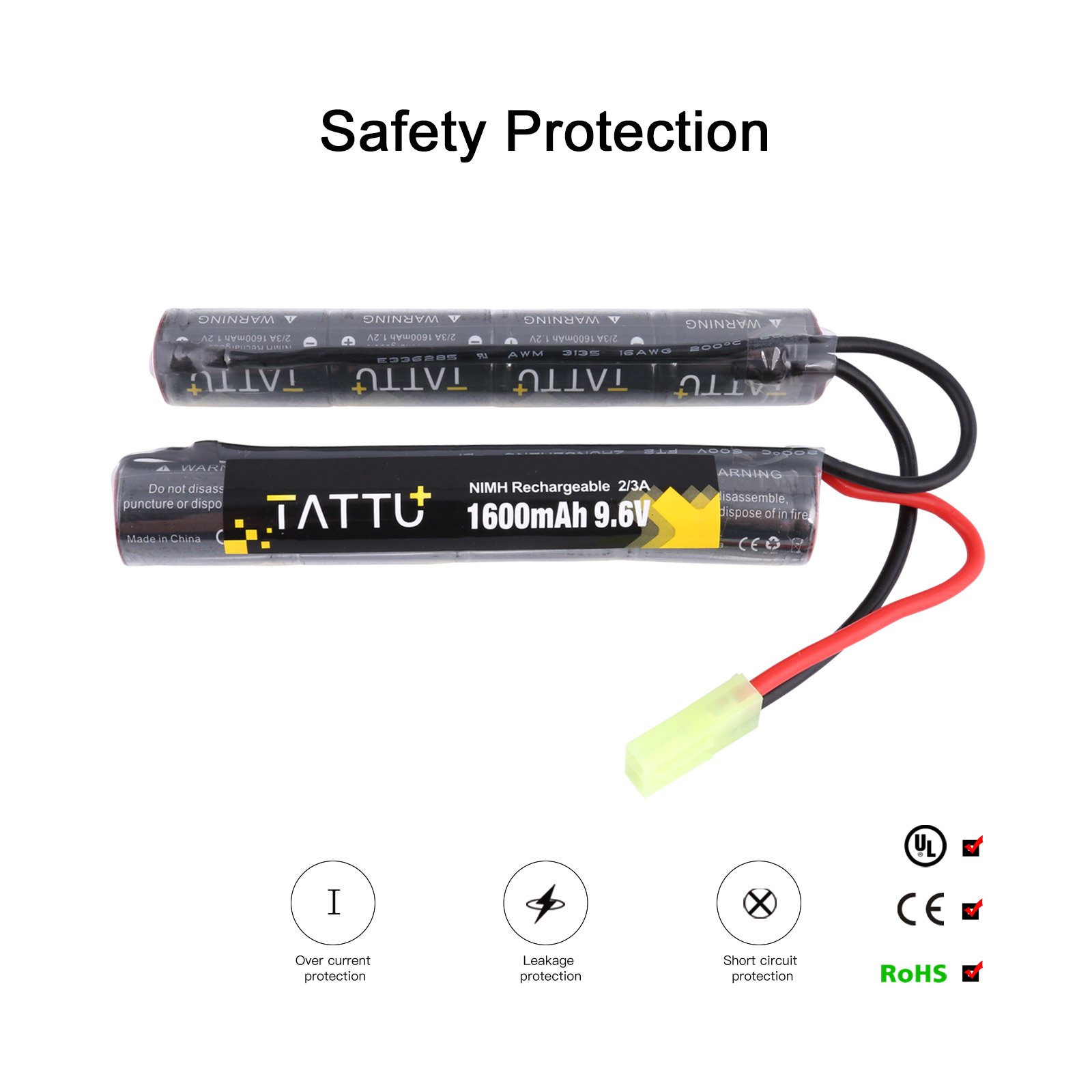 TATTU 9.6V NiMH Battery 1600mAh Butterfly Nunchuck Stick Rechargeable Battery Pack with TMY Connector for Airsoft ICS CA TM SRC JG G36 G&M733