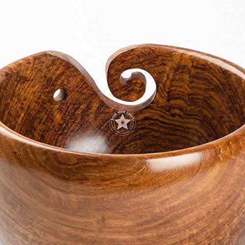 Handmade Rosewood Yarn Storage Bowl for Knitting & Crocheting by SIC | A Perfect Yarn Storage Bowl for Yarn Winder & Crochet Hook Accessories Holder (7 x 4", Rosewood Simple)