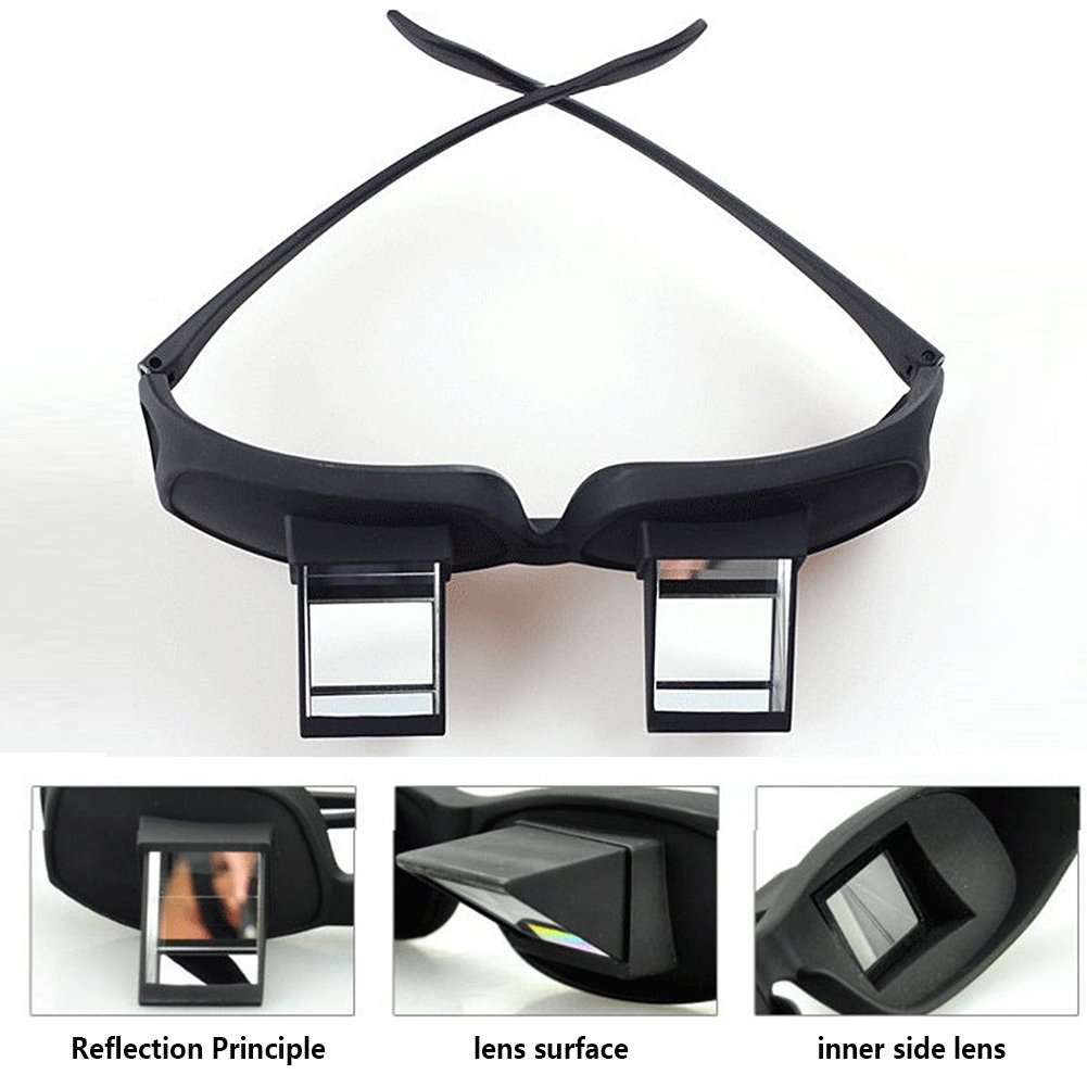 Flammi Lazy Glasses Prism Glasses Horizontal Spectacles Lie Down for Reading/Watching TV (Plastic, Black)