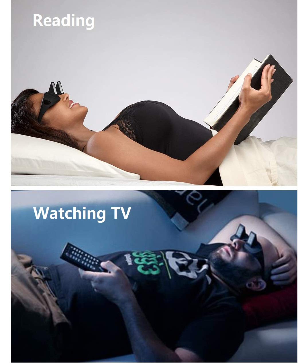 Flammi Lazy Glasses Prism Glasses Horizontal Spectacles Lie Down for Reading/Watching TV (Plastic, Black)