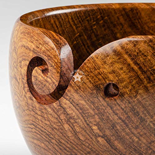 Handmade Rosewood Yarn Storage Bowl for Knitting & Crocheting by SIC | A Perfect Yarn Storage Bowl for Yarn Winder & Crochet Hook Accessories Holder (7 x 4", Rosewood Simple)
