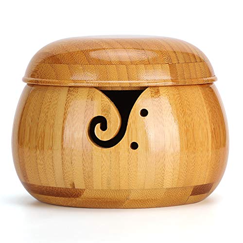 Wooden Yarn Bowl Yarn Storage Bowl with Removable Lid Home Needlework Yarn Holder for Knitting and Crochet Accessories Kit