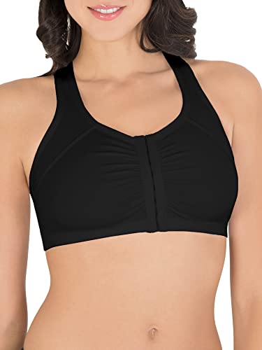 Fruit of the Loom Women's Front Close Builtup Sports Bra, Black Hue/White, 36