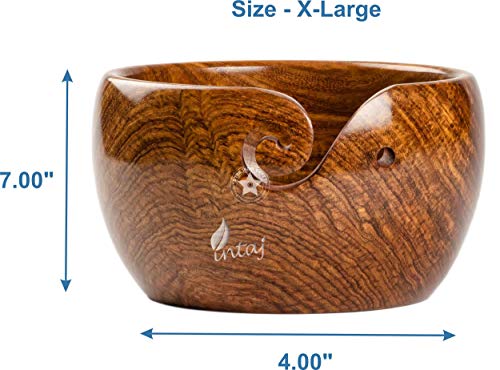 Handmade Rosewood Yarn Storage Bowl for Knitting & Crocheting by SIC | A Perfect Yarn Storage Bowl for Yarn Winder & Crochet Hook Accessories Holder (7 x 4", Rosewood Simple)