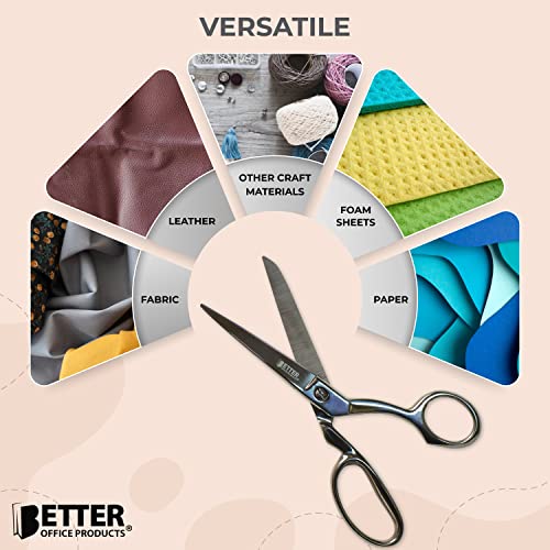 Premium Stainless Steel Sewing Scissors, 8", Ultra Sharp Tailoring Shears, for Dressmaking, Leather Cutting, Fabric, Heavy Duty Fabric Scissors, by Better Office Products