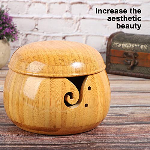 Wooden Yarn Bowl Yarn Storage Bowl with Removable Lid Home Needlework Yarn Holder for Knitting and Crochet Accessories Kit