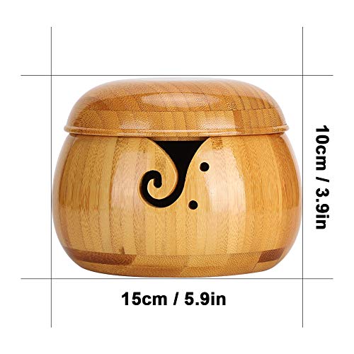 Wooden Yarn Bowl Yarn Storage Bowl with Removable Lid Home Needlework Yarn Holder for Knitting and Crochet Accessories Kit