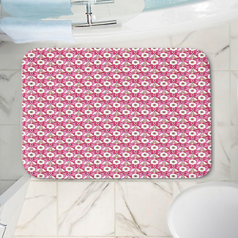 Dia Noche Designs, Bath and Kitchen Floor Mats, Small 24 x 17 in, BR-PaperMosaicPatternRedWhite1
