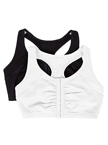 Fruit of the Loom Women's Front Close Builtup Sports Bra, Black Hue/White, 36