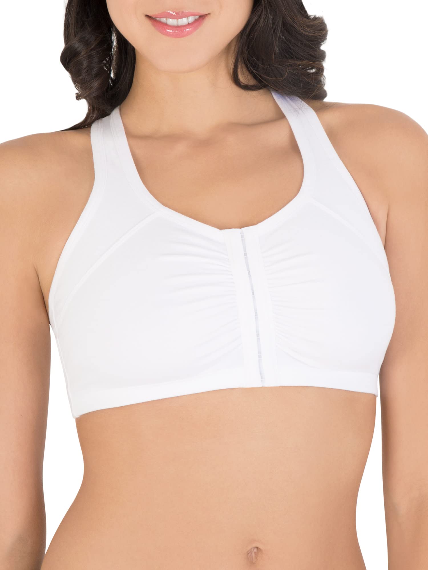 Fruit of the Loom Women's Front Close Builtup Sports Bra, Black Hue/White, 38