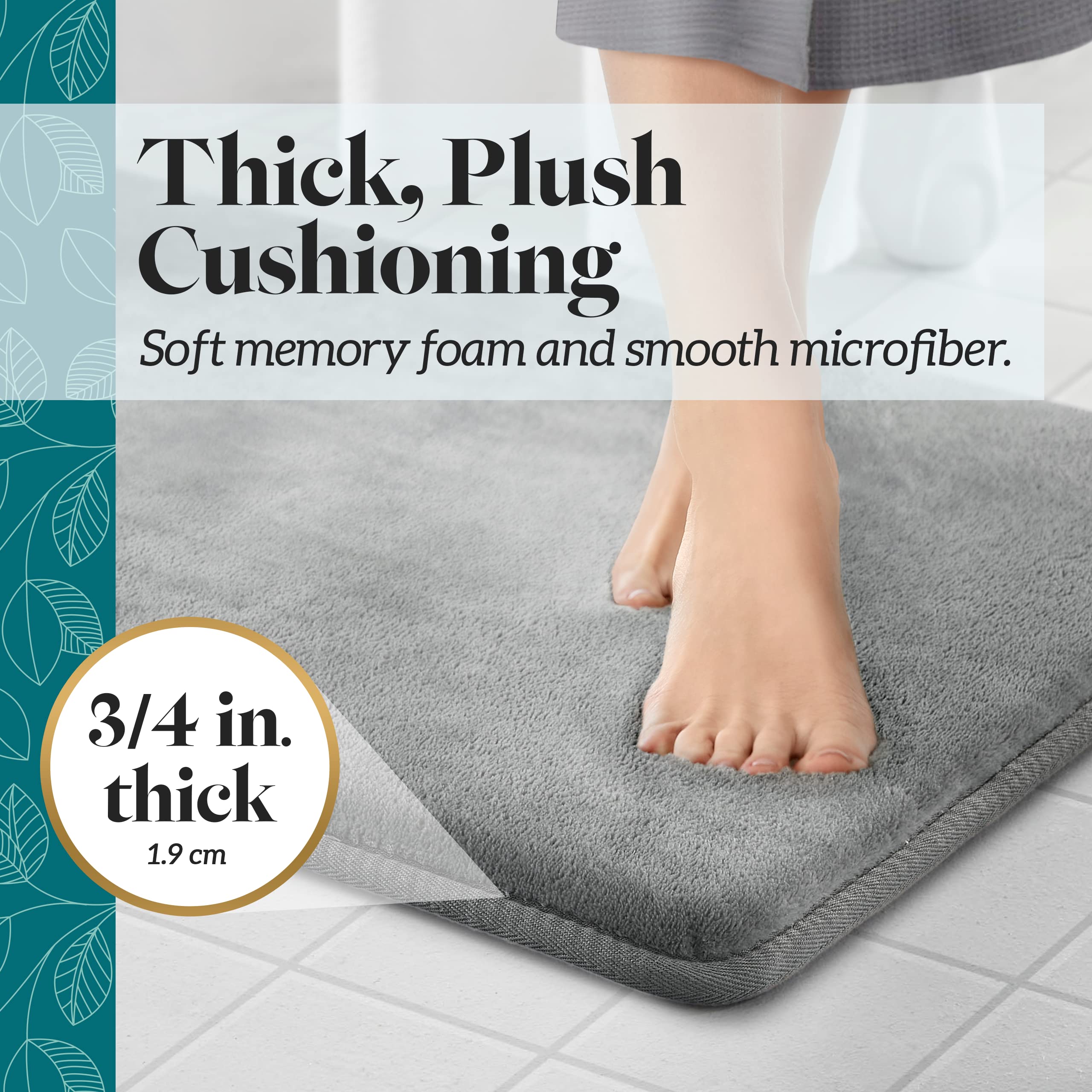 Genteele Memory Foam Bath Mat Non Slip Absorbent Super Cozy Velvet Bathroom Rug Carpet (20 inches X 32 inches, Grey)
