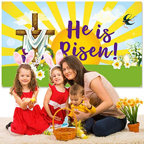Happy Easter Jesus Backdrop Easter Jesus He Is Risen Background Banner Easter Resurrection Background for Easter Day Celebration Party Decor Banner Portrait Photo Easter Party Supplies, 6 x 4 ft