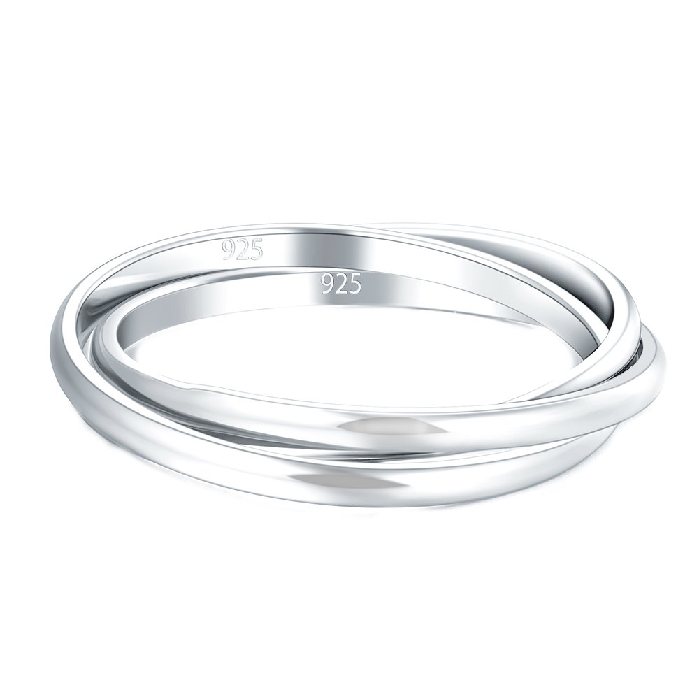 BORUO 925 Sterling Silver Ring, Fidget Ring Anxiety Ring, Triple Row Rolling Interlocking Stacking Rings, High Polish Rings for Women, Men Each Band Width 1.8mm Size 12