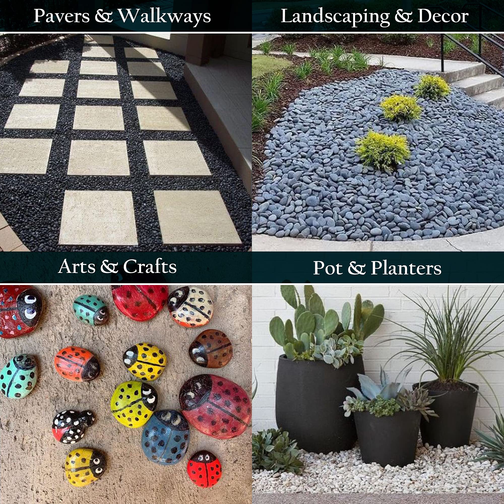 Margo Garden Products 2-3" 20lbs Rainforest Grade A Black Pebbles, 20 lb