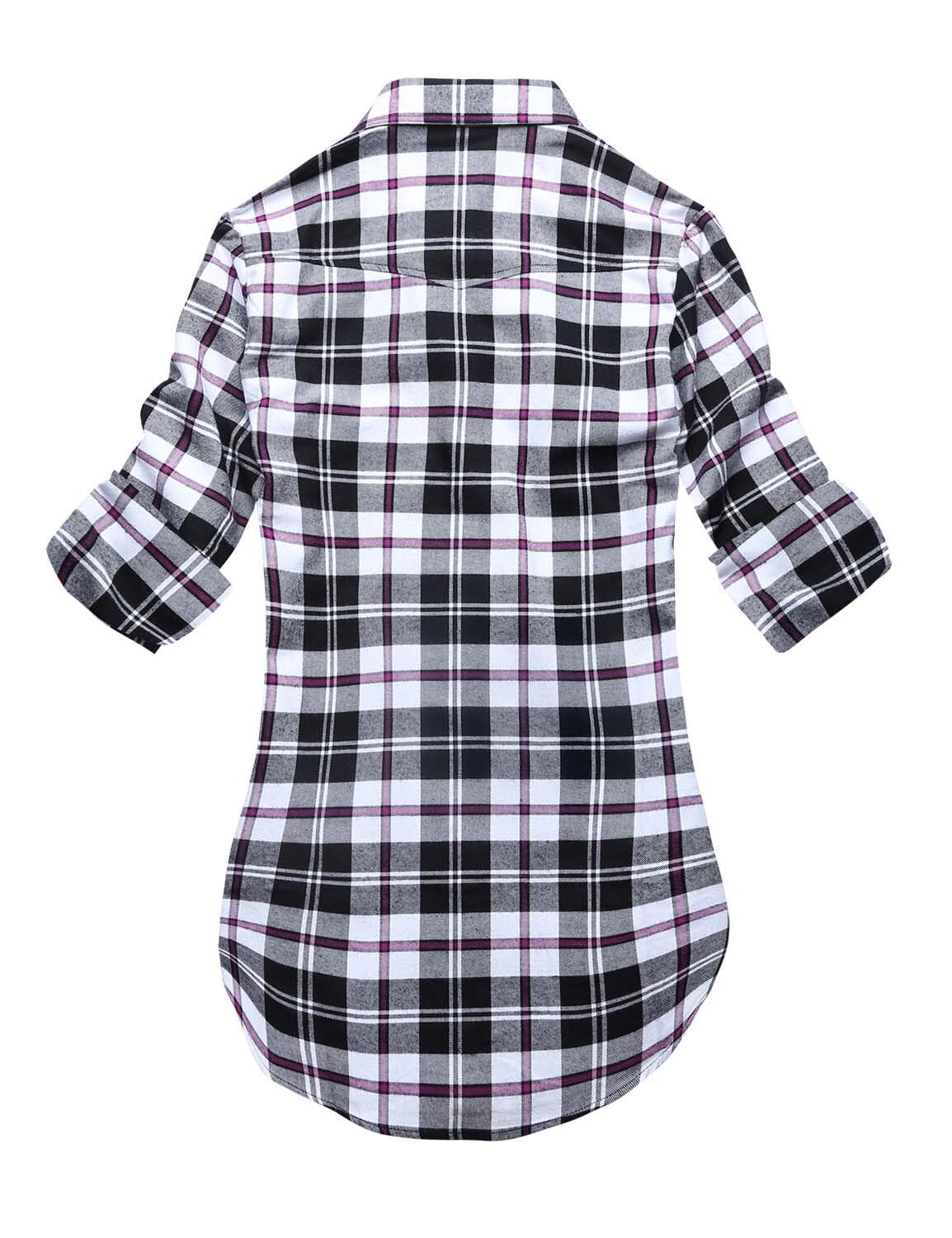 Match Womens Button Down Flannel Plaid Shirts roll up Long Sleeve Shackets Business Blouse Top (Large, Checks#5)