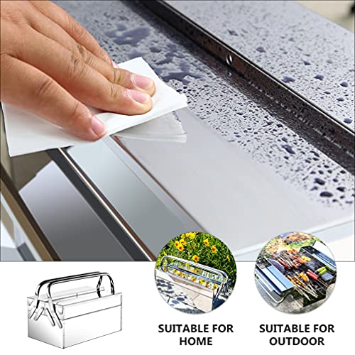 Angoily Stainless Steel Toolbox with 2 Folding Trays Multipurpose Organizer Portable Handled Storage Case Household Metal Sewing Box Organizer for Art Craft