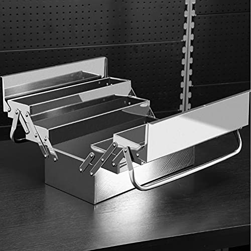Angoily Stainless Steel Toolbox with 2 Folding Trays Multipurpose Organizer Portable Handled Storage Case Household Metal Sewing Box Organizer for Art Craft