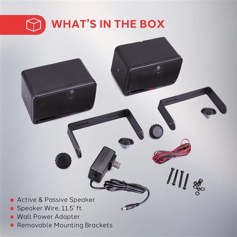 Pyle Outdoor Waterproof Wireless Bluetooth Speaker - 3.5 Inch Pair 3-Way Active Passive Weatherproof Wall, Ceiling Mount Dual Speakers System w/Heavy Duty Grill, Patio, Indoor Use PDWR42BBT (Black)