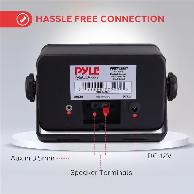 Pyle Outdoor Waterproof Wireless Bluetooth Speaker - 3.5 Inch Pair 3-Way Active Passive Weatherproof Wall, Ceiling Mount Dual Speakers System w/Heavy Duty Grill, Patio, Indoor Use PDWR42BBT (Black)