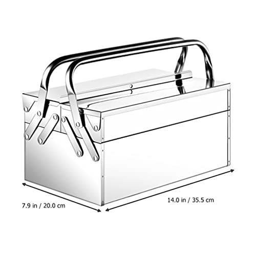 Angoily Stainless Steel Toolbox with 2 Folding Trays Multipurpose Organizer Portable Handled Storage Case Household Metal Sewing Box Organizer for Art Craft