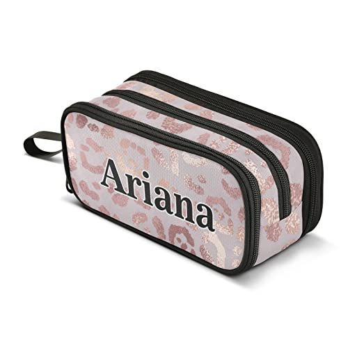 J JOYSAY Custom Rose Gold Leopard Pencil Case Large Big Capacity Personalized Pencil Bag for Girls Boys Customized Pencil Pouch Cosmetic Bag for School Office Supplies