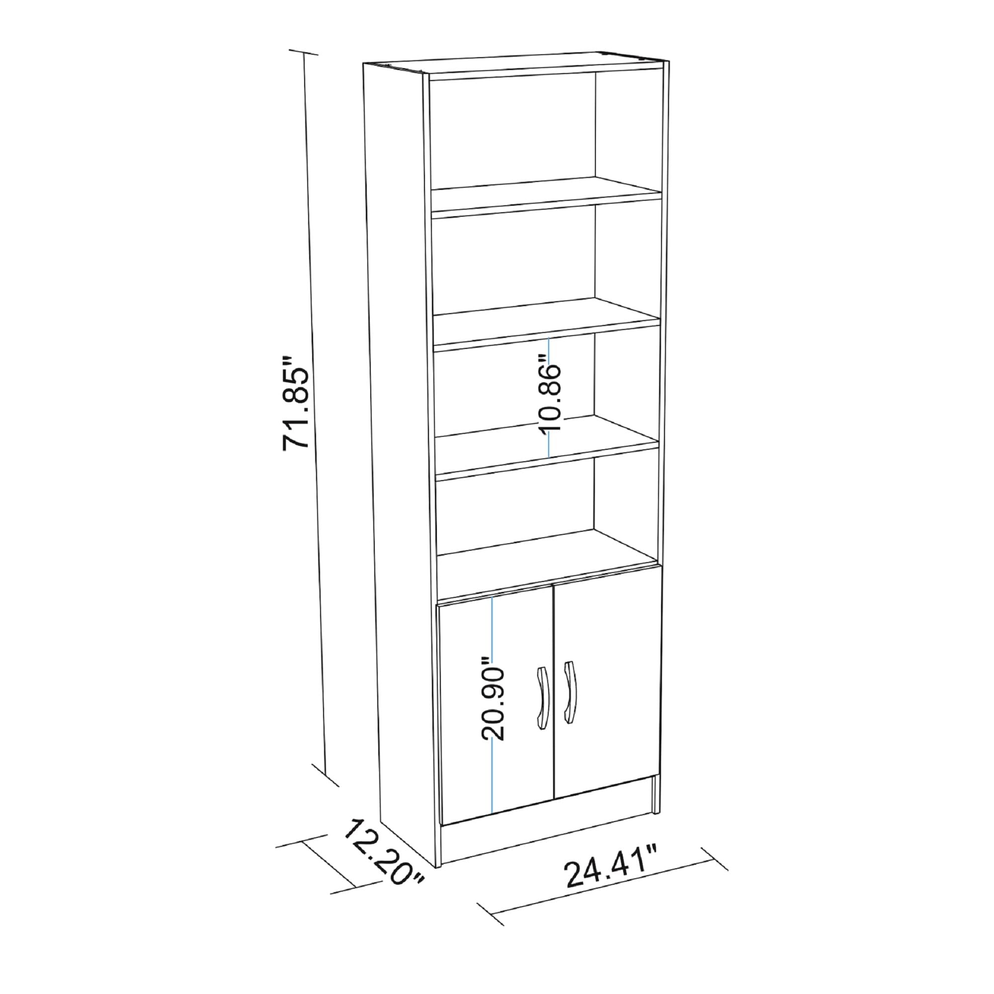 Manhattan Comfort Catarina Bookshelf Cabinet with Display Shelves and Doors for Hidden Storage, 71" Tall Bookcase, Easy Assembly, Stylish and Functional, Mid Century Modern Furniture, White