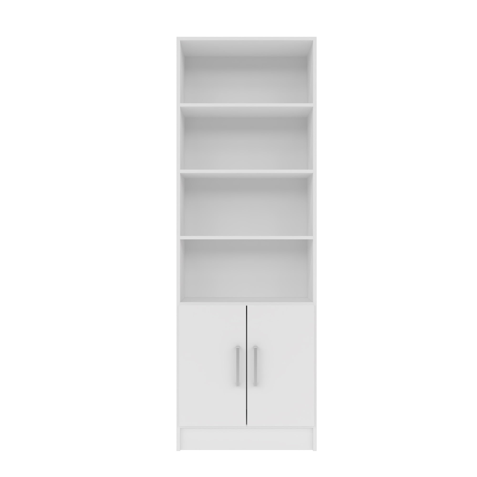 Manhattan Comfort Catarina Bookshelf Cabinet with Display Shelves and Doors for Hidden Storage, 71" Tall Bookcase, Easy Assembly, Stylish and Functional, Mid Century Modern Furniture, White