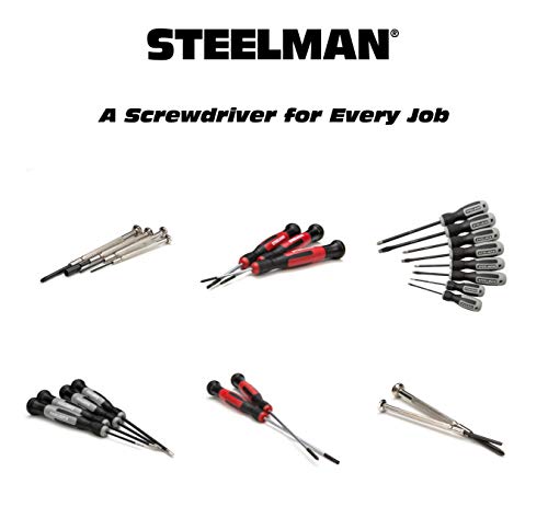 STEELMAN Precision Steel Shaft 6-Piece Electronics Screwdriver Set, Variety of Slotted/Phillips Sizes, Swivel-Head, Storage Case Included