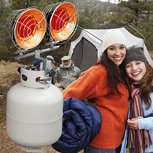 Avenger FBDTP30 Infra-Red Tank Top Outdoor Heater for Use with Propane Gas Tanks for Camping, Patios, and More, Double Burner, 30,000 BTU, Silver