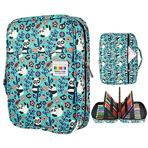 YOUSHARES Colored Pencil Case 220 Slots Pen Case Organizer with Handy Wrap & Zipper, Multilayer Holder for Prismacolor Colored Pencils & Gel Pen (Panda)
