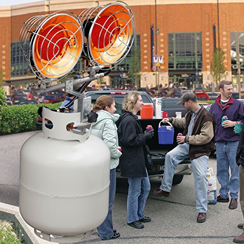 Avenger FBDTP30 Infra-Red Tank Top Outdoor Heater for Use with Propane Gas Tanks for Camping, Patios, and More, Double Burner, 30,000 BTU, Silver