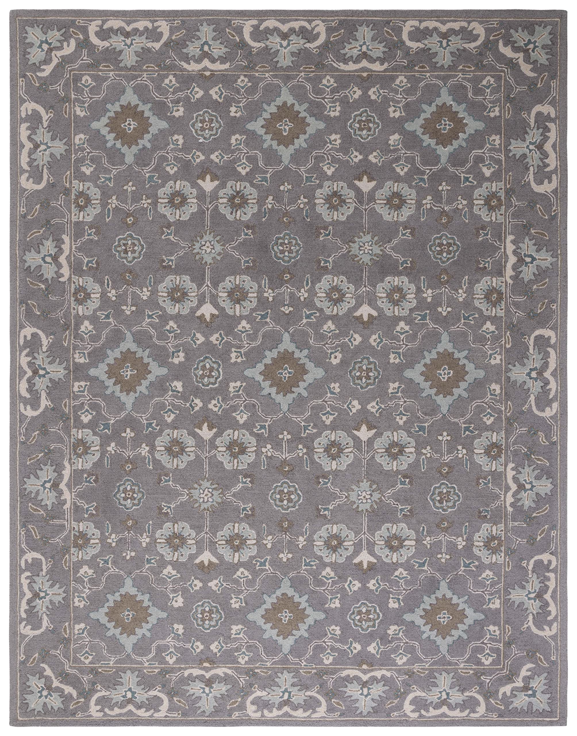 SAFAVIEH Blossom Collection Area Rug - 8'9" x 12', Grey, Handmade Wool, Ideal for High Traffic Areas in Living Room, Bedroom (BLM218A)