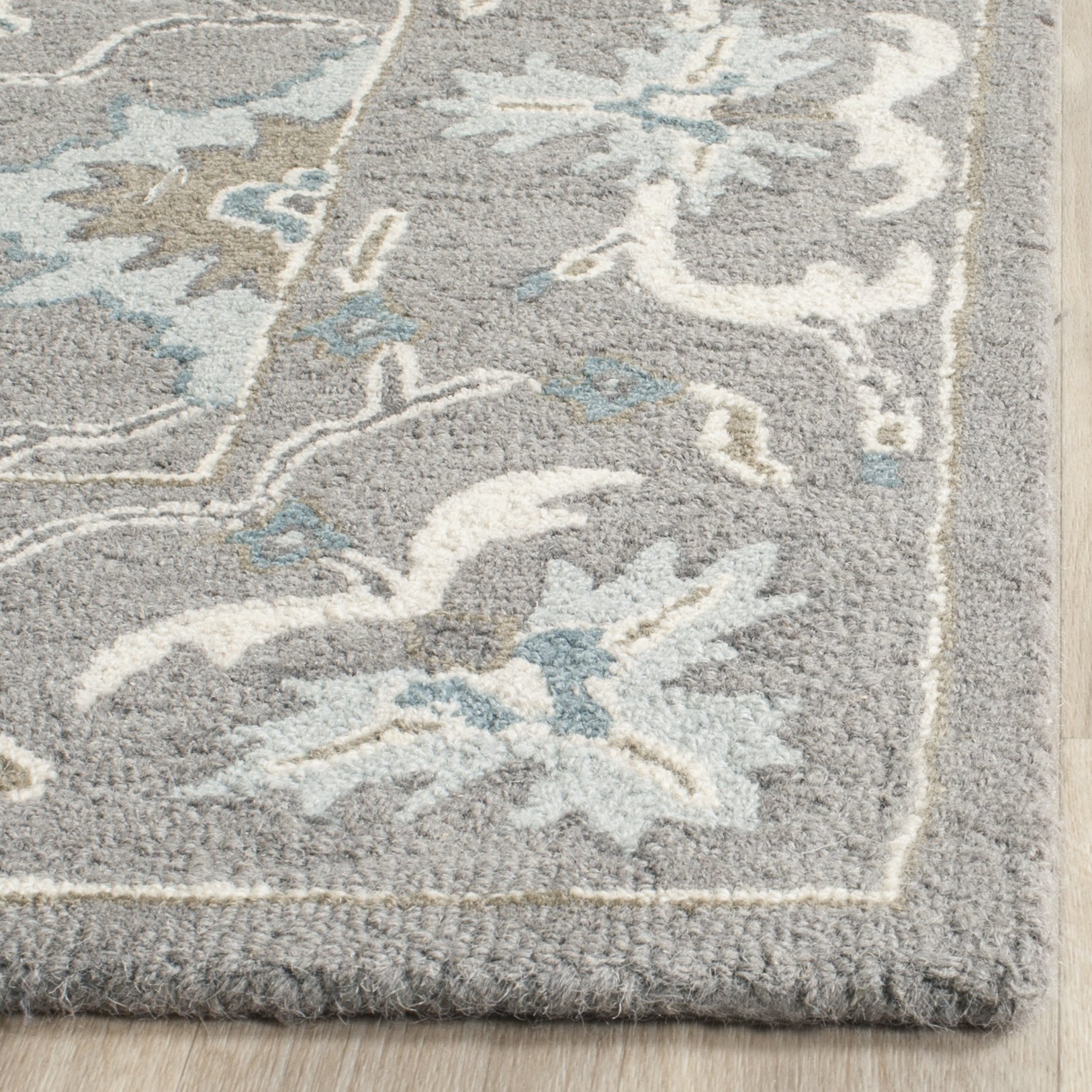 SAFAVIEH Blossom Collection Area Rug - 8'9" x 12', Grey, Handmade Wool, Ideal for High Traffic Areas in Living Room, Bedroom (BLM218A)