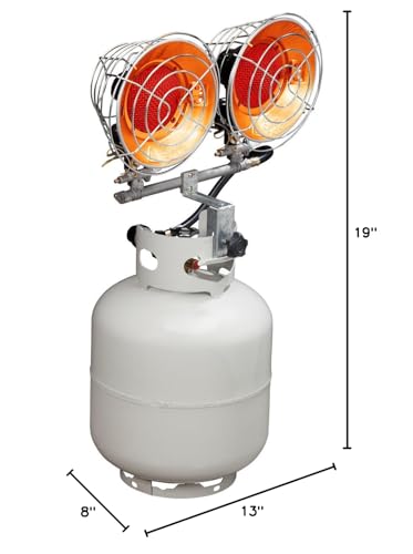 Avenger FBDTP30 Infra-Red Tank Top Outdoor Heater for Use with Propane Gas Tanks for Camping, Patios, and More, Double Burner, 30,000 BTU, Silver