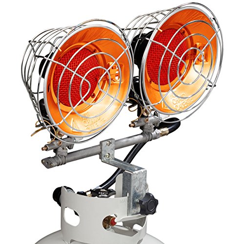 Avenger FBDTP30 Infra-Red Tank Top Outdoor Heater for Use with Propane Gas Tanks for Camping, Patios, and More, Double Burner, 30,000 BTU, Silver