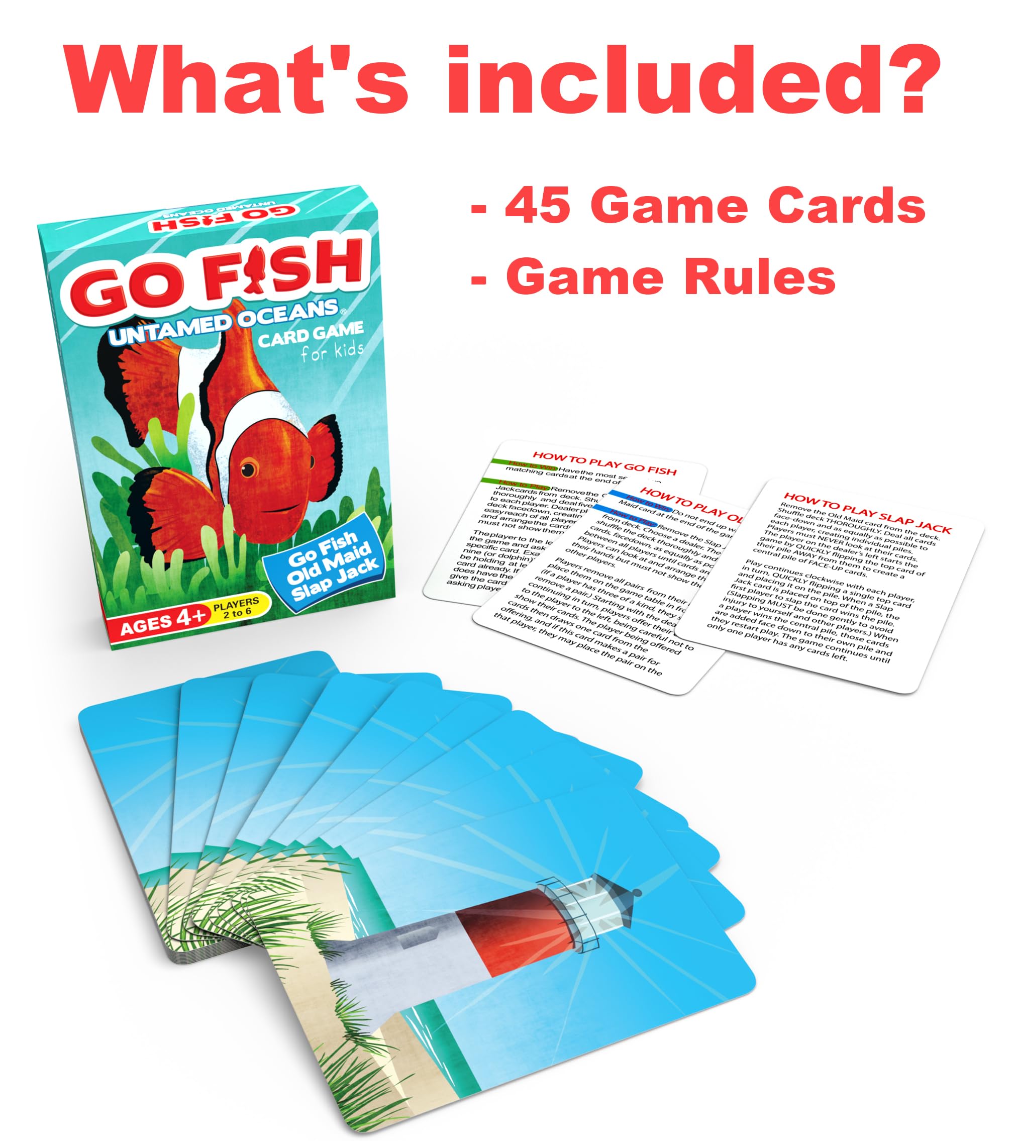GO Fish Untamed Oceans, a Go Fish Card Game for Kids 4-8 and Up – Play Old Maid and Slap Jack with Same Deck – Easy to Learn – Fun for Families, Game Night and Classroom – Great Gift Idea