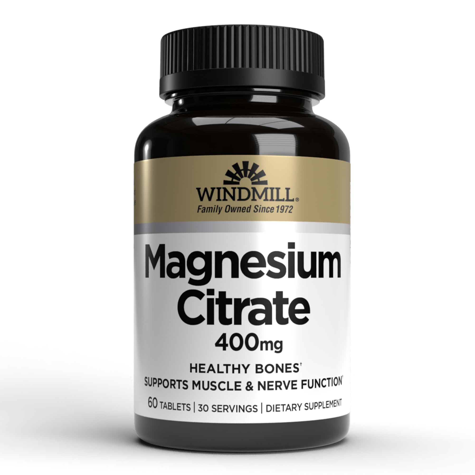 Windmill Natural Vitamins Magnesium Citrate 400 mg, Immune Support, Supports Muscle Recovery, Supports Healthy Heart, 60 Count, 30 Servings