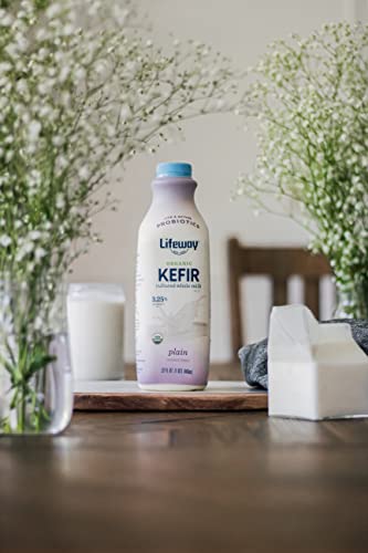 Lifeway Organic Whole Milk Kefir - 10g Protein, 12 Live Active Probiotic Cultures, Up to 99% Lactose Free, Gluten Free - Plain, 32 oz