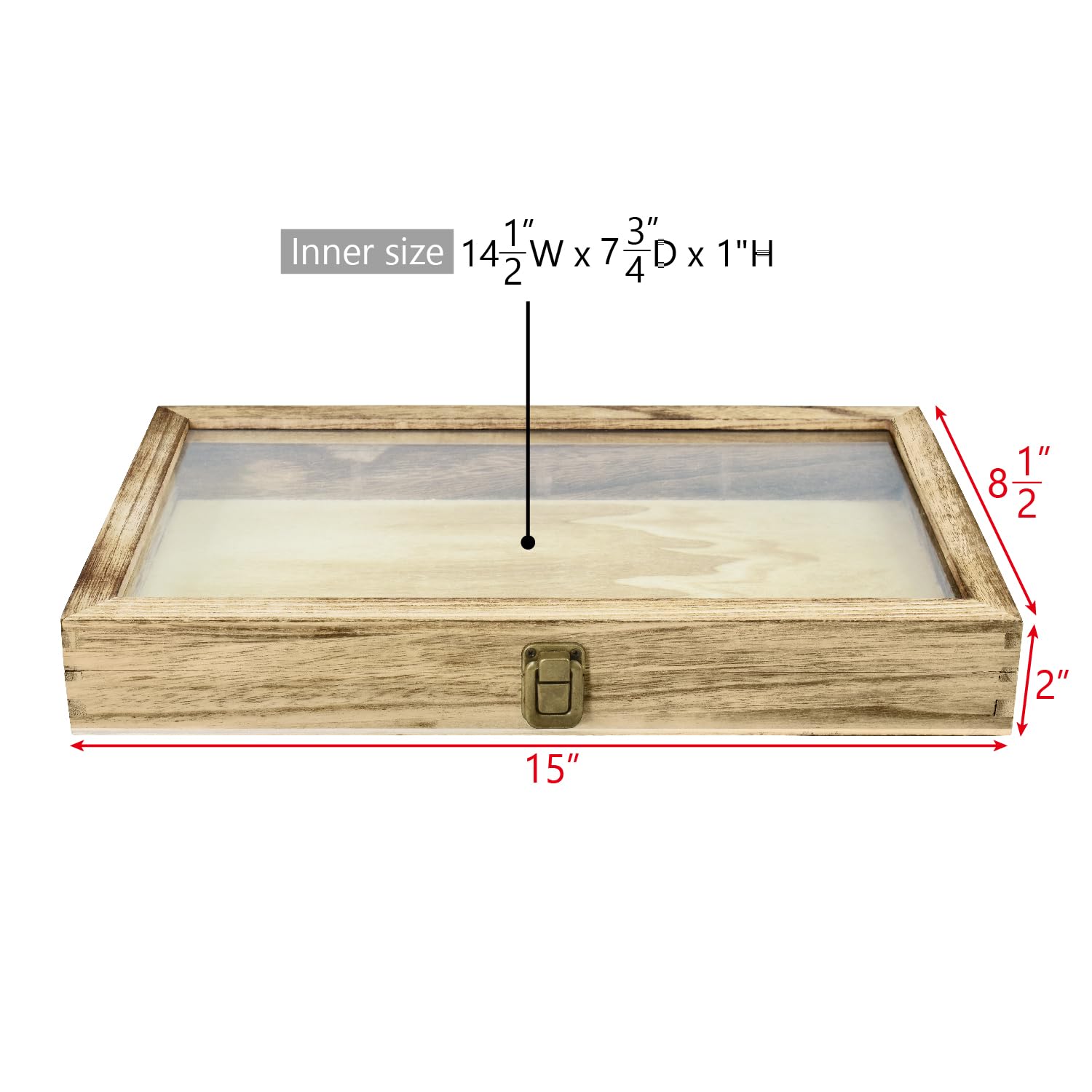 MOOCA Jewelry Display Case with Tempered Glass Lid and Metal Clasp, Home Organization Storage Box, Pocket Knife Display Case, Oak Color
