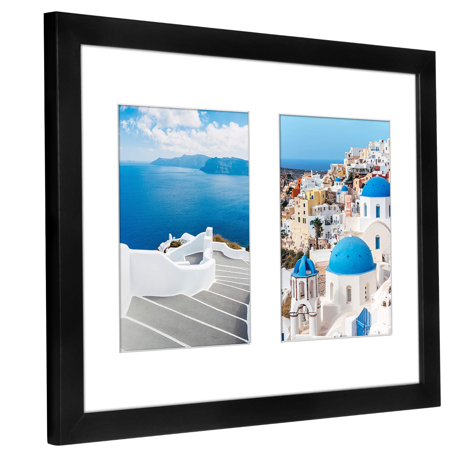 Americanflat 5x7 Double Picture Frame with Shatter-Resistant Glass - Fits Two 5x7 Photos or One 11x14 Picture - Signature Collection - Photo Frame for Wall Display - Black