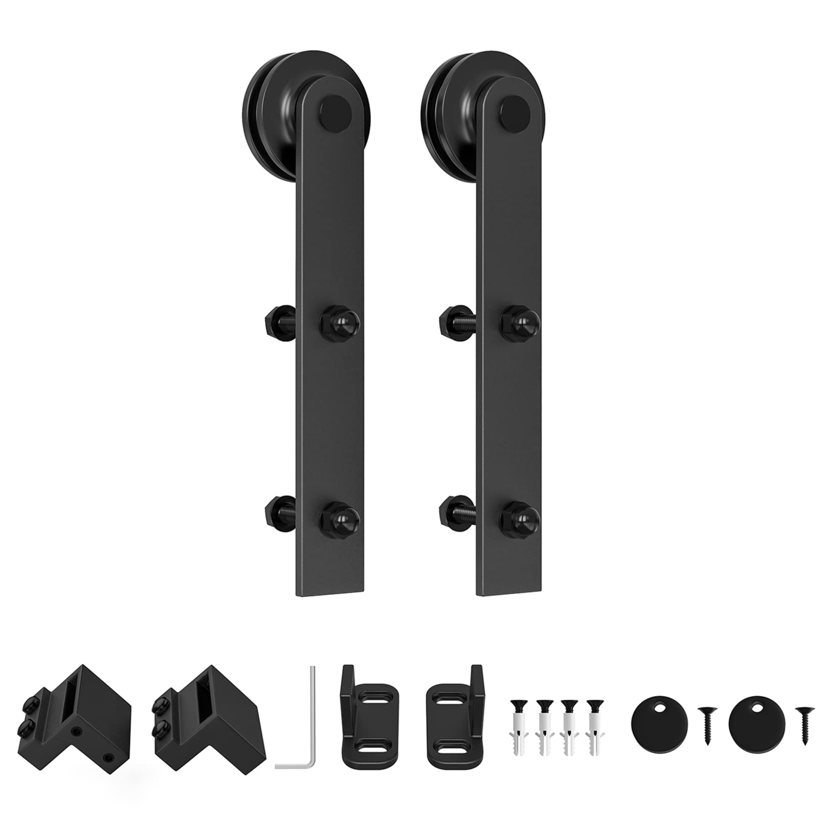 ZEKOO Sliding Barn Door Hanger, Door Roller, Barn Door Stopper, Barn Door Floor Guide, Anti-Jumper, Accessories Hardware for Third Door, Fourth Door(Straight-Style)