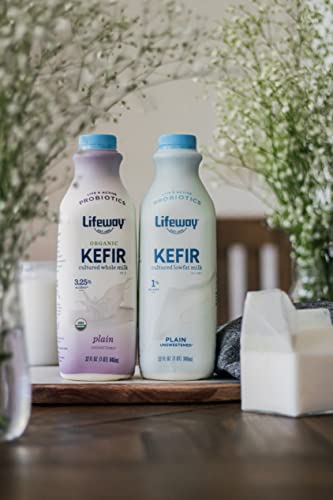 Lifeway Organic Whole Milk Kefir - 10g Protein, 12 Live Active Probiotic Cultures, Up to 99% Lactose Free, Gluten Free - Plain, 32 oz
