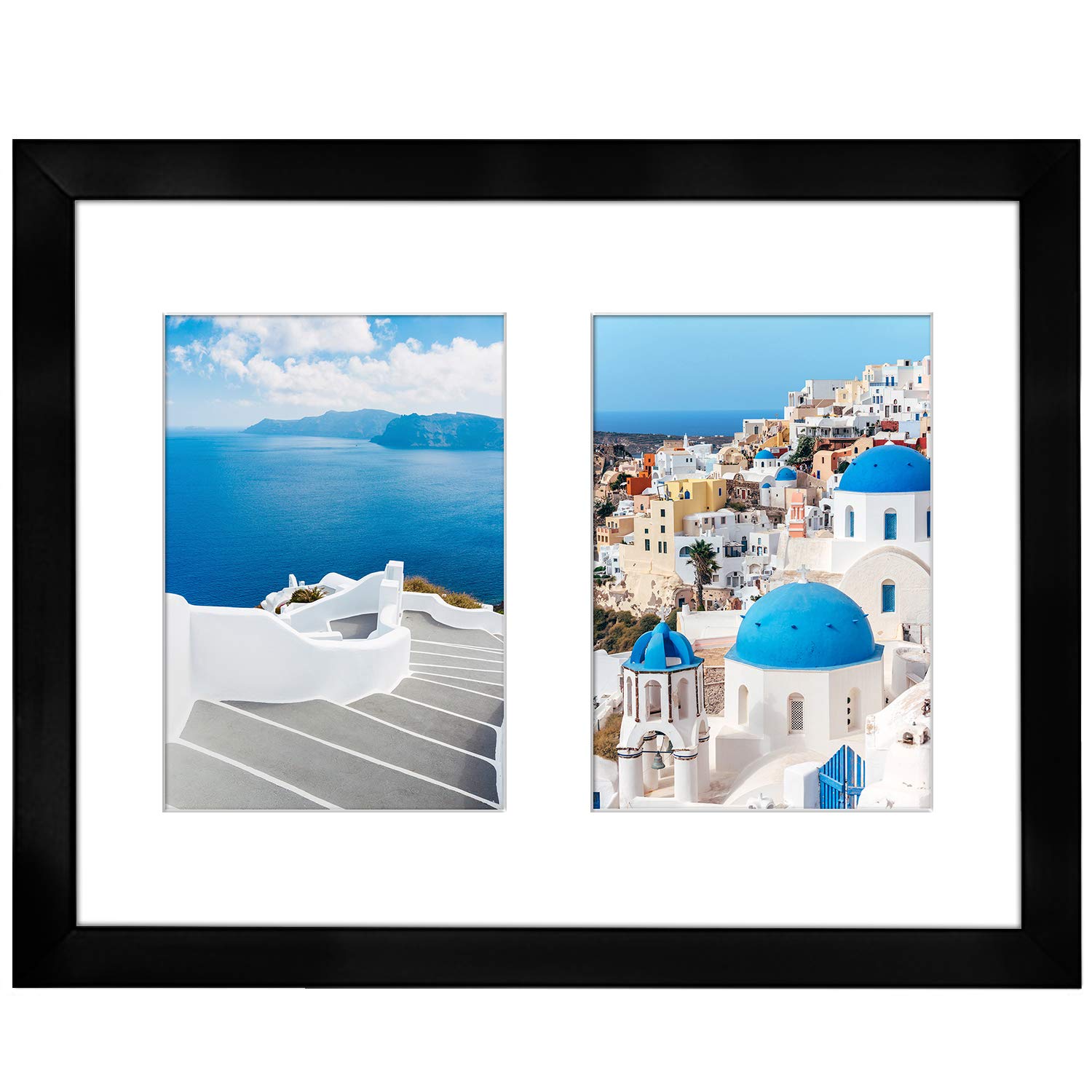 Americanflat 5x7 Double Picture Frame with Shatter-Resistant Glass - Fits Two 5x7 Photos or One 11x14 Picture - Signature Collection - Photo Frame for Wall Display - Black