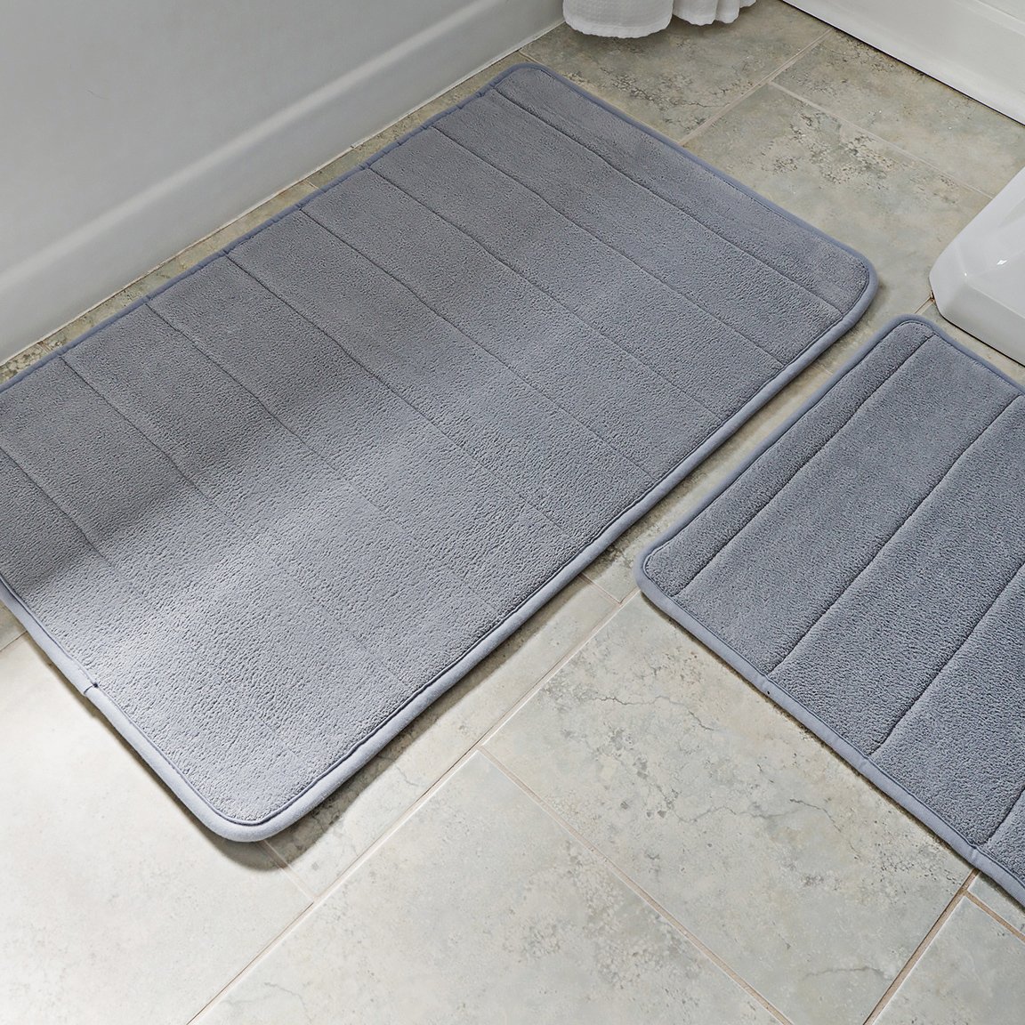 Over the Floor │ Bath Mats 5-Piece Set Thick Memory Foam - Close Out│ Bathroom Rugs Set, Toilet Rug, Water Absorbent, Extra Soft, Non-Slip Back │Gray